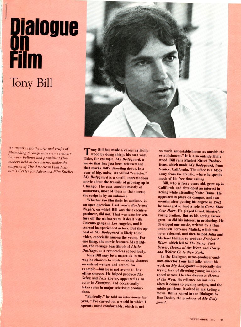 Tony Bill 3 page magazine photo clipping C0701