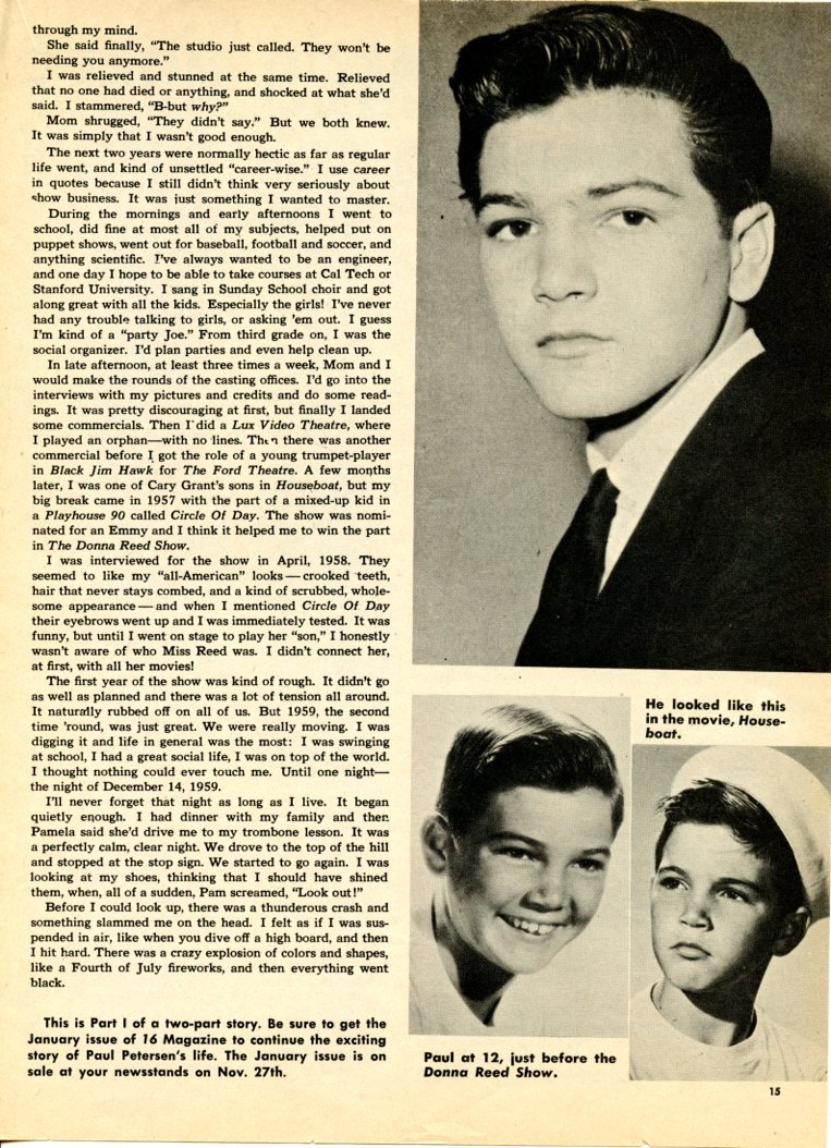 Paul Petersen 2 page magazine photo clipping C1859