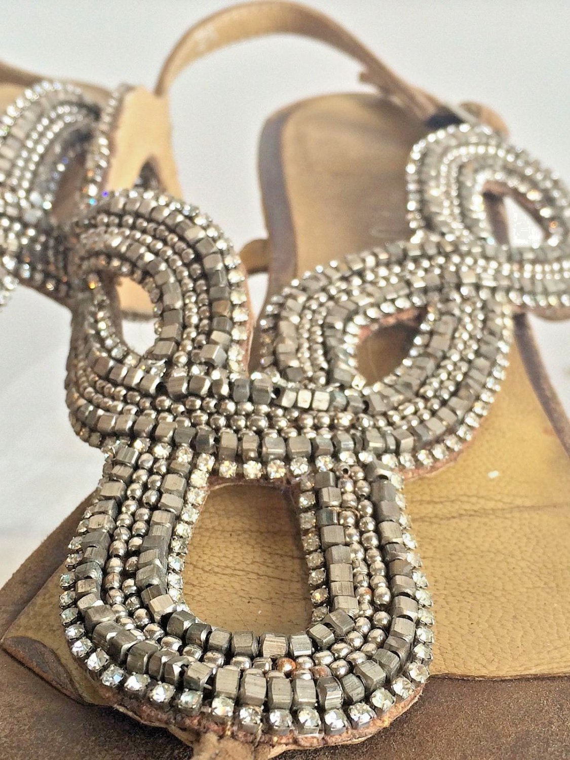 Lola Cruz Suede embellished flat sandals tan beaded size 36 6 $250 shoes