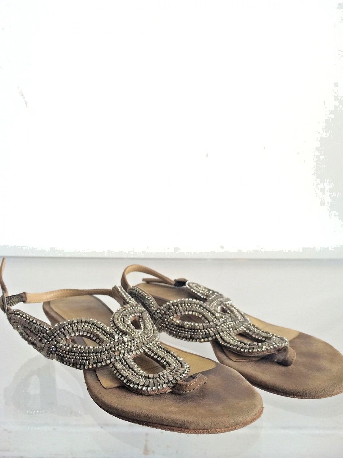 Lola Cruz Suede embellished flat sandals tan beaded size 36 6 $250 shoes