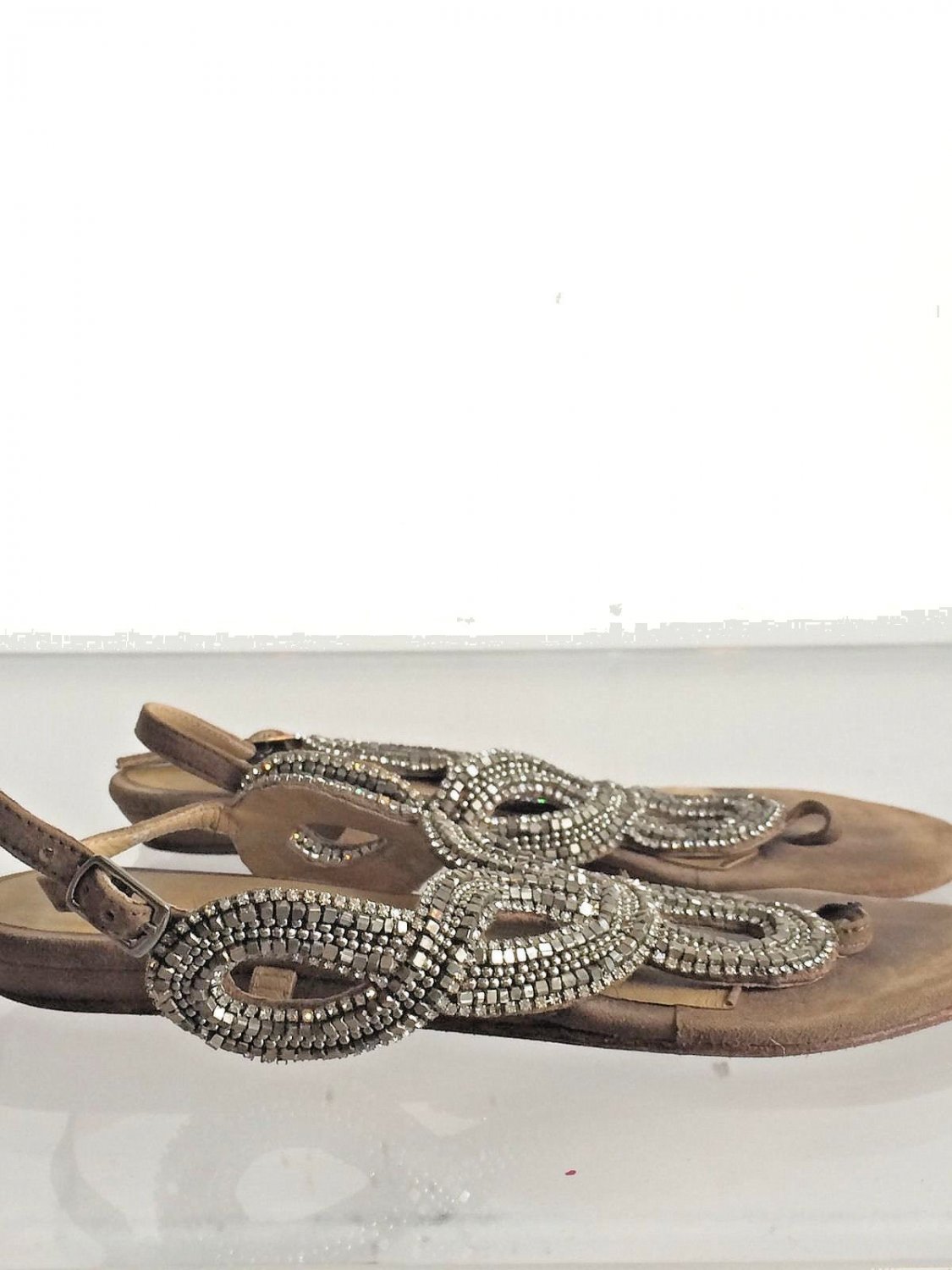 Lola Cruz Suede embellished flat sandals tan beaded size 36 6 $250 shoes