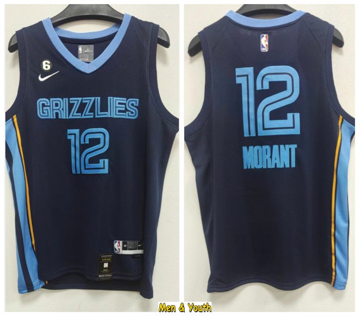 men's & youth Basketball Team Uniform #12 Ja Morant Jerseys 2023 Navy ...