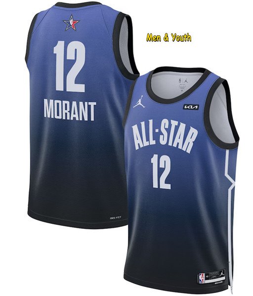 men's & youth Basketball Team Uniform #12 Ja Morant Jerseys Blue 2023 ...