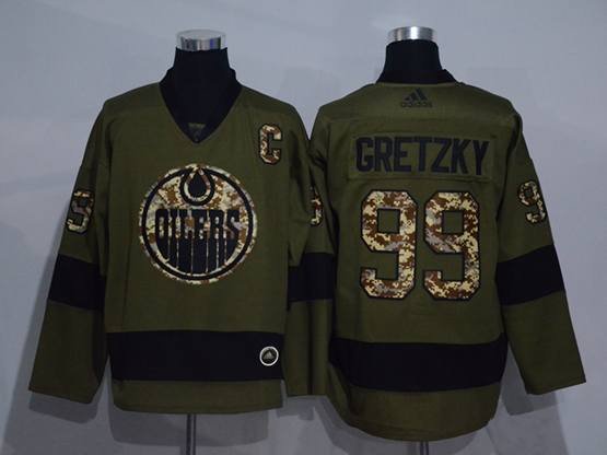 men's Ice Hockey Oilers Uniform #99 Wayne Gretzky Jerseys Olive Green ...