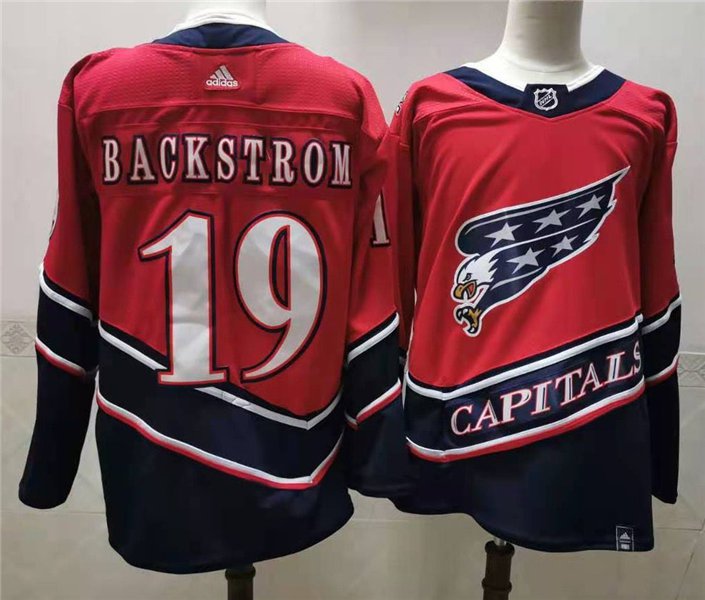 men's Hockey Capitals Uniform #19 Nicklas Backstrom Jerseys Red 2021 ...