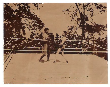Real Photo of two boxers in outdoor boxing ring in 1919