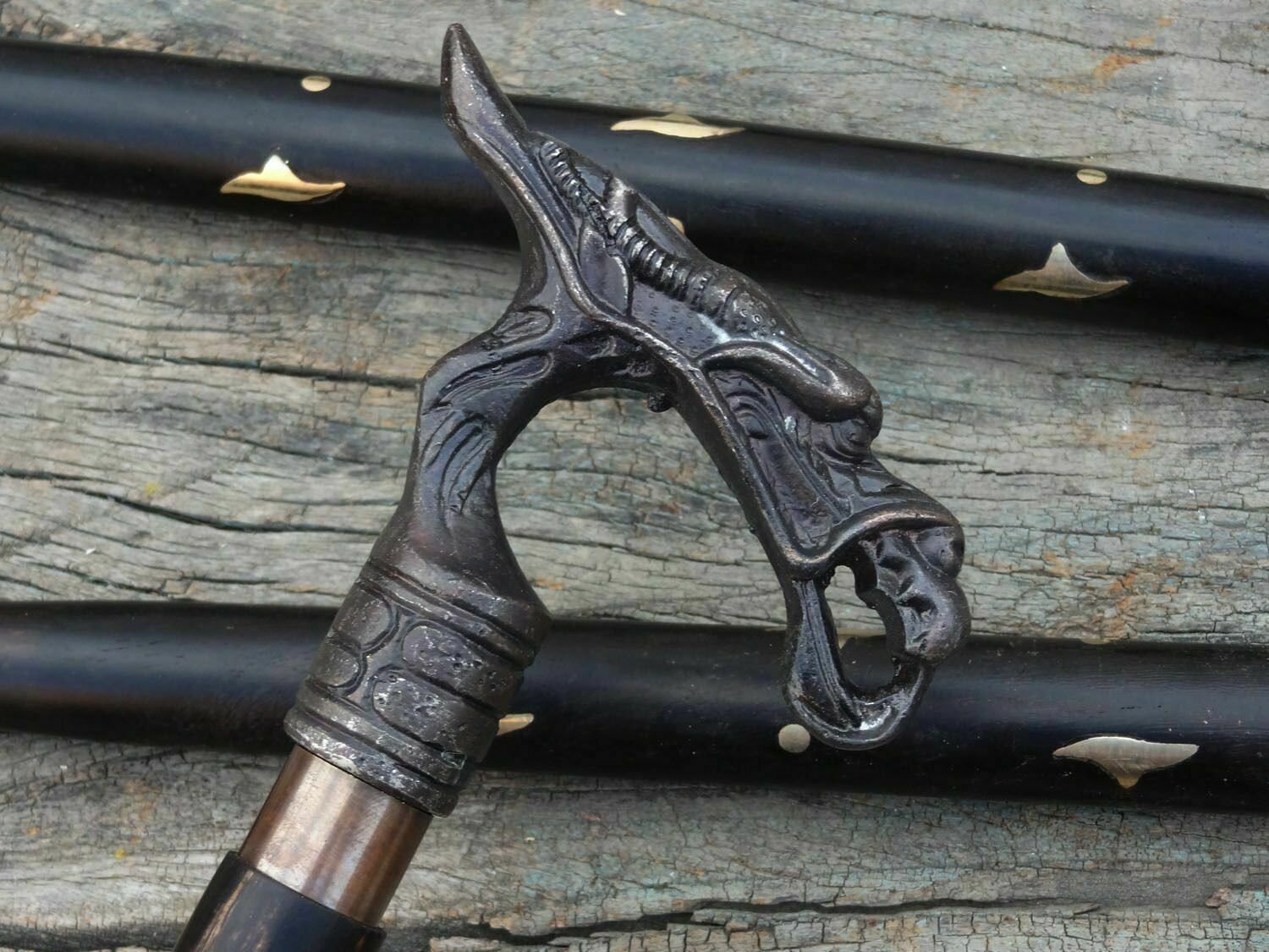 Antique Dragon Head handle with complete wooden walking designer stick