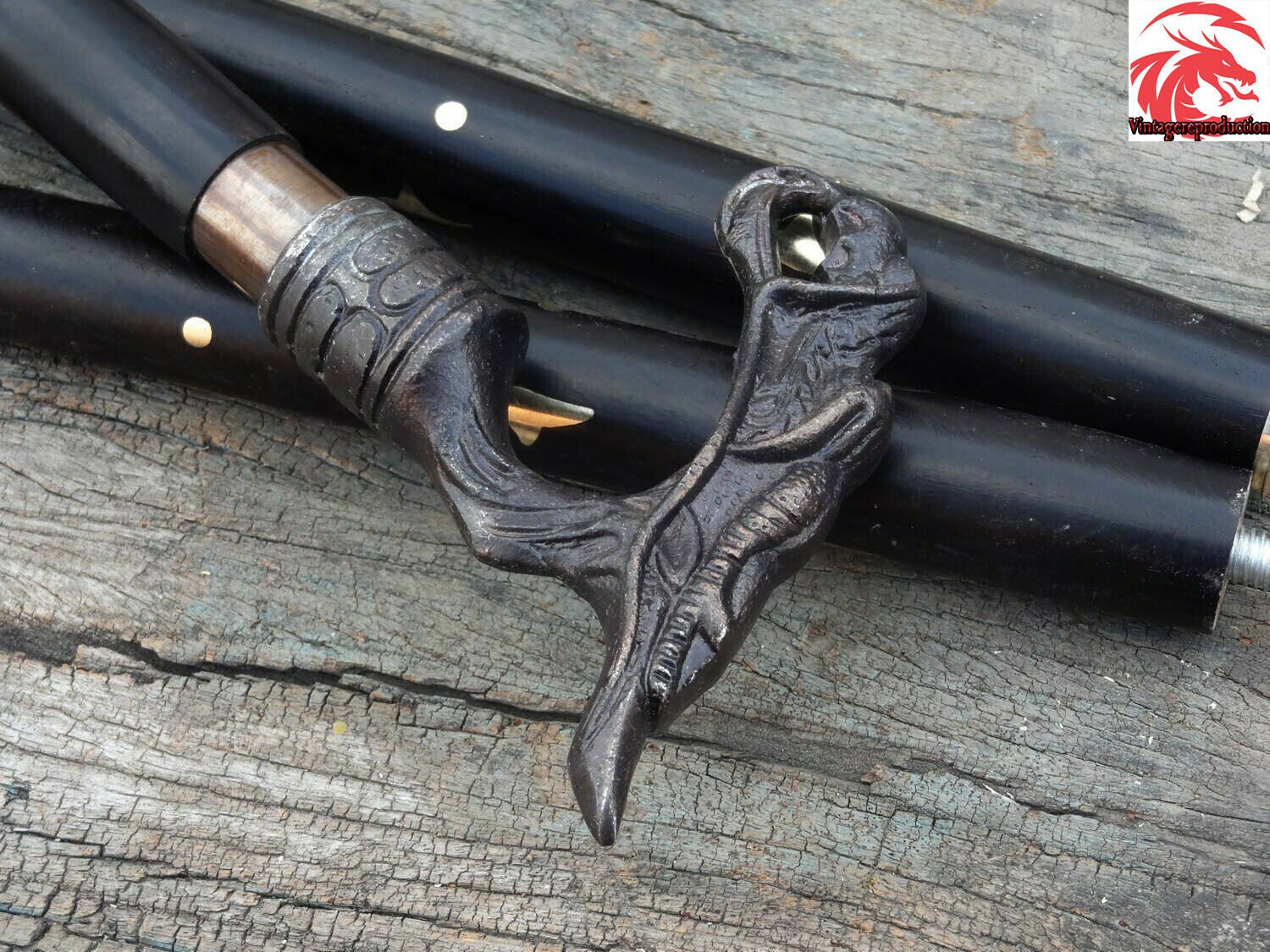 Antique Dragon Head handle with complete wooden walking designer stick