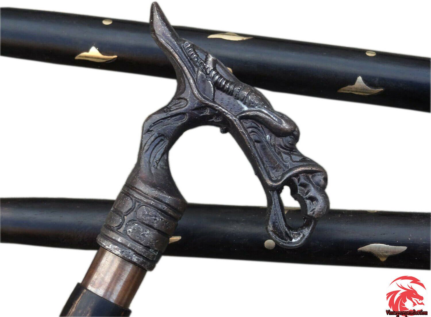 Antique Dragon Head handle with complete wooden walking designer stick