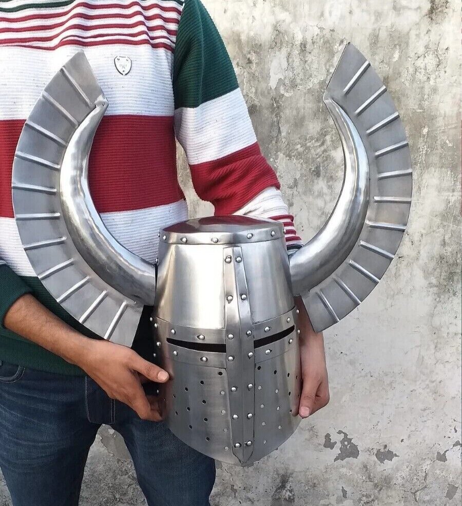 Halloween Medieval Templar Warrior Helmet SCA LARP Knight Helmet with Stand