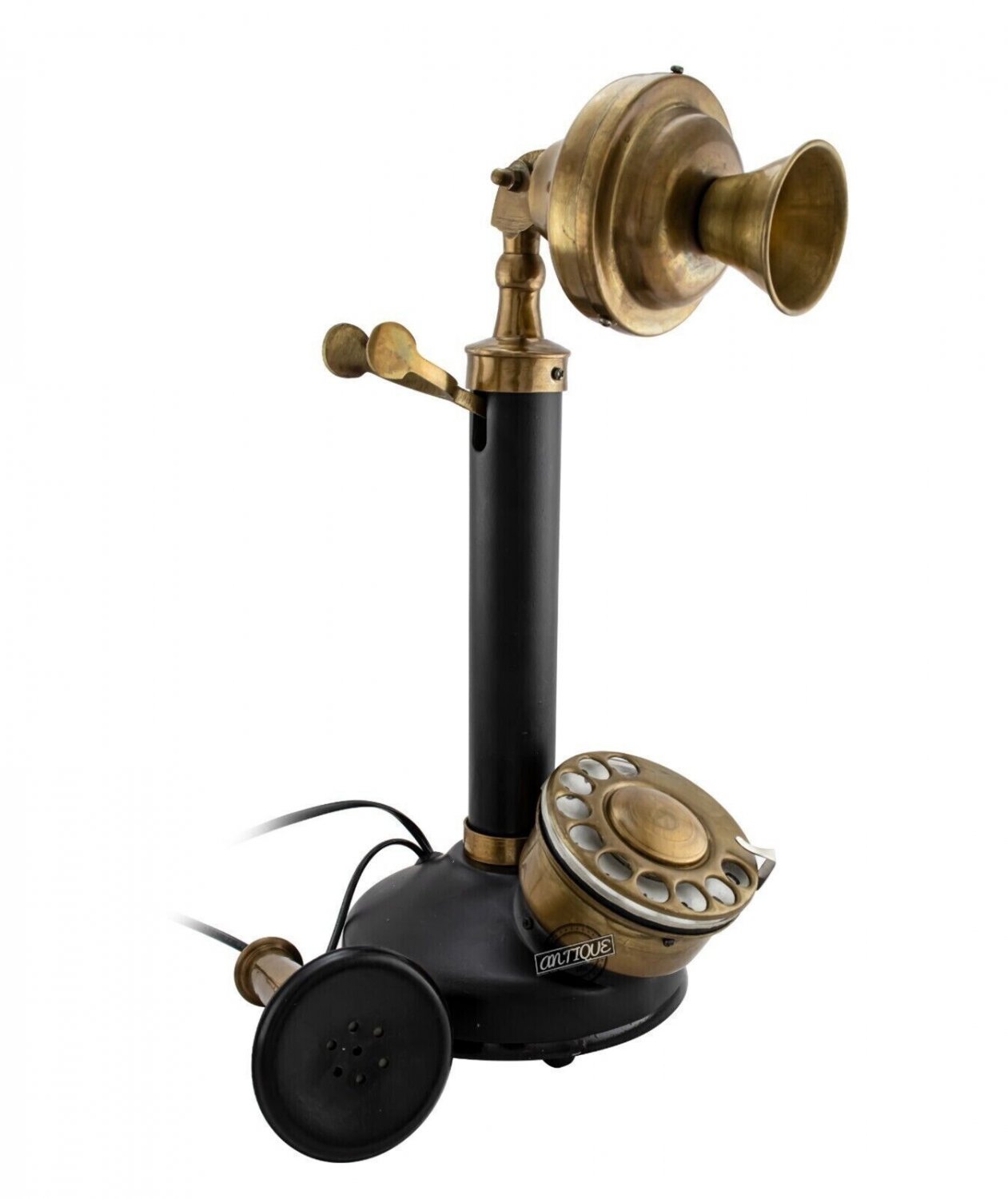 Vintage Candlestick Phone Brass Telephone Wired Landline Rotary Dial ...