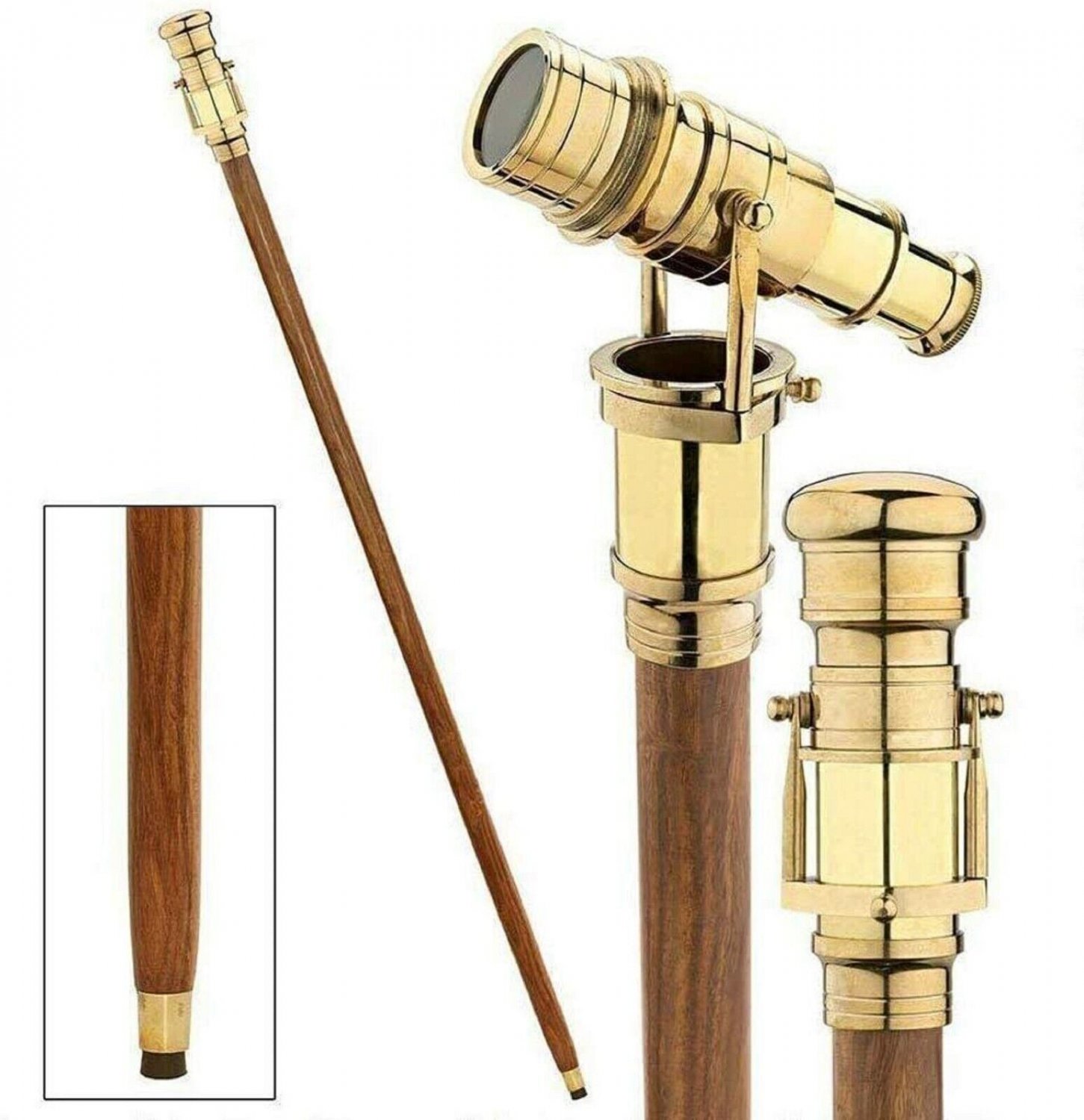 Victorian Walking Cane Stick Telescope Brass Handle Foldable Nautical ...
