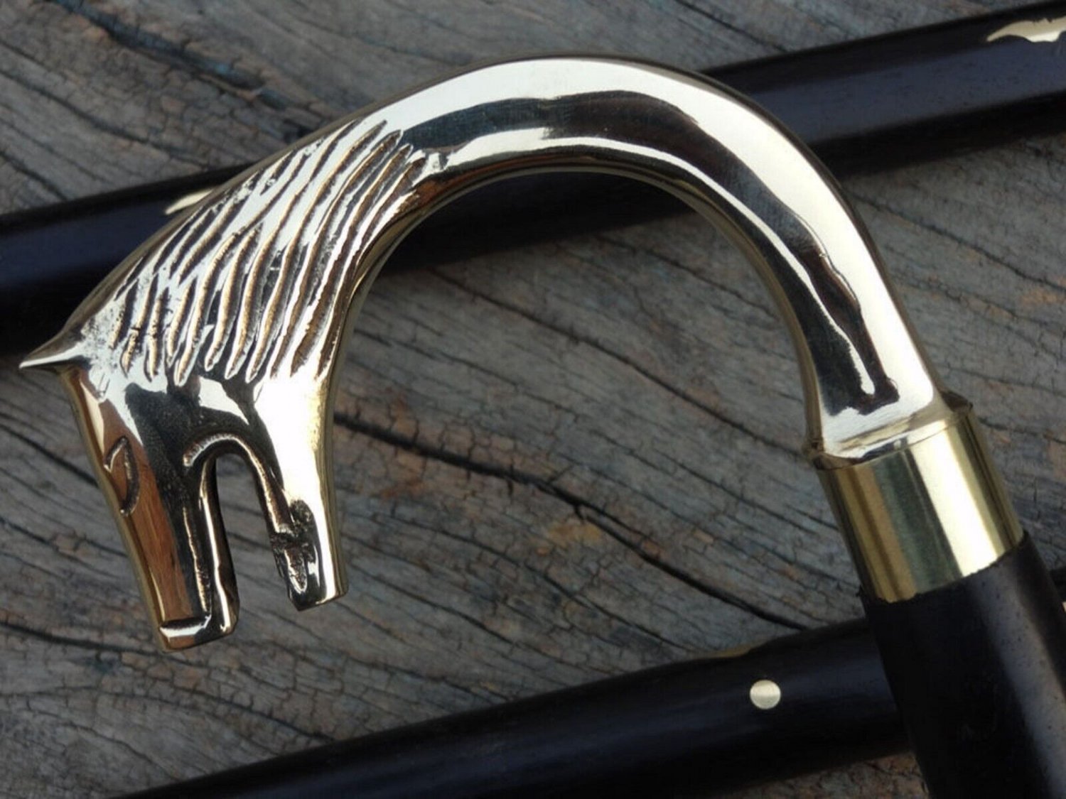 Solid Brass Wolf Head Handle Designer Cane Vintage Style Wooden Walking ...