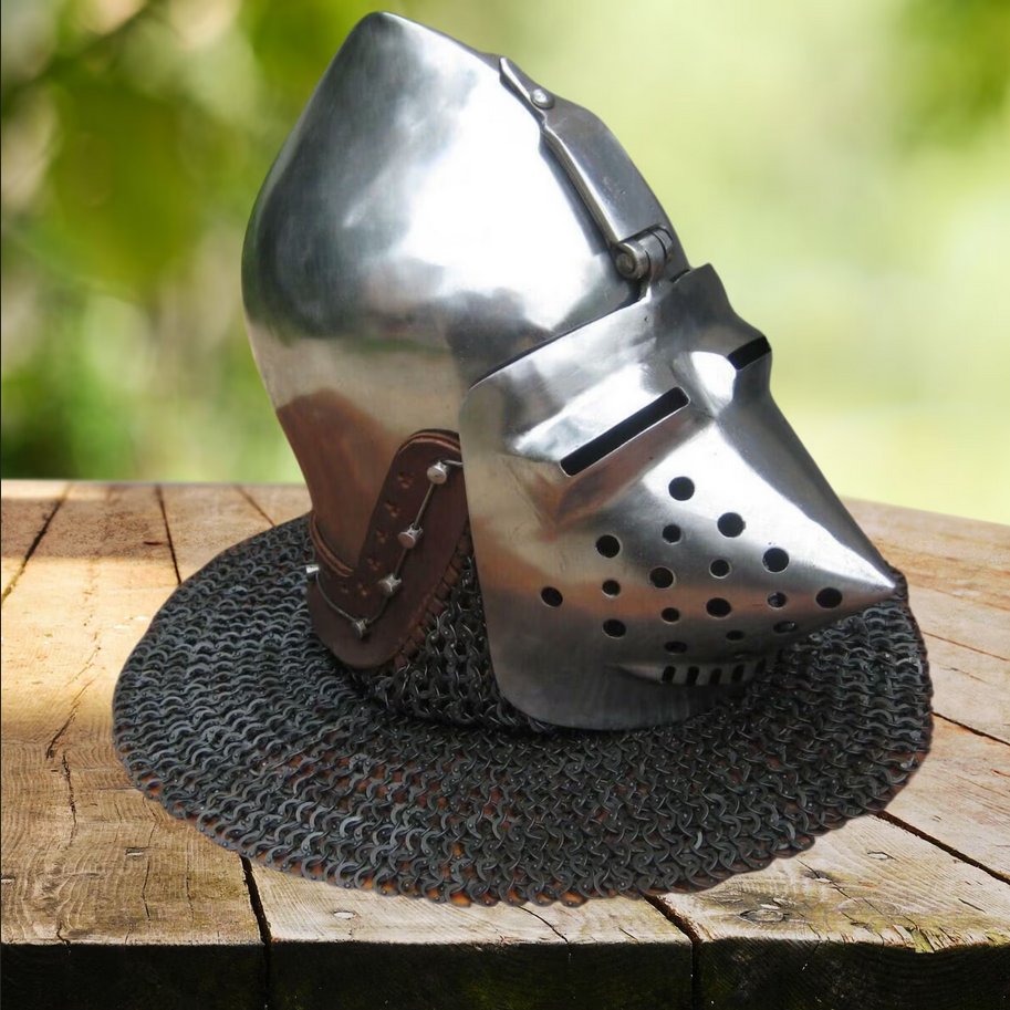 Medieval Knight Bascinet Helmet with Chainmail Aventail - Battle-Ready,