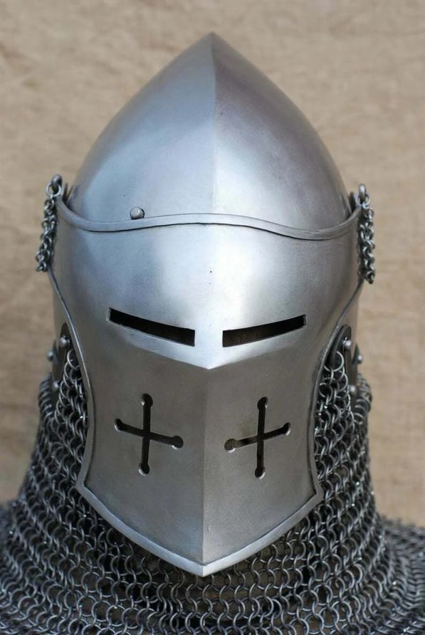Medieval Helmet Bascinet~Combat Steel Chain Mail~Barbute Hounskull