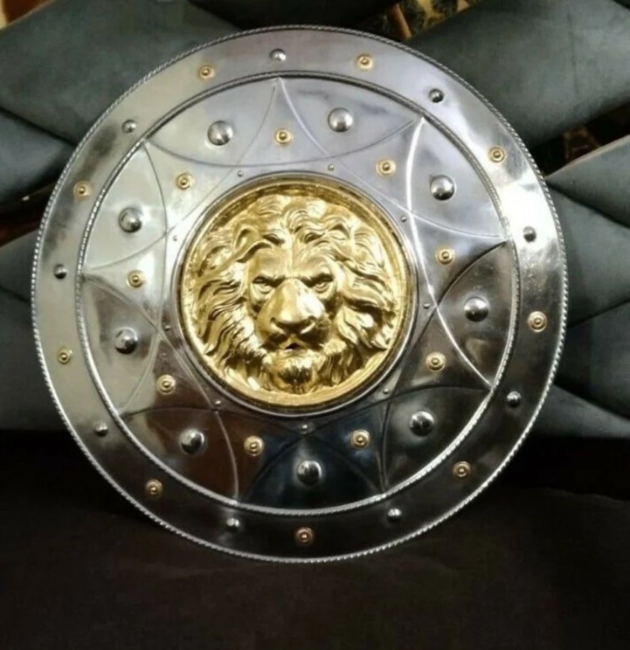 Medieval Steel Lion Face Round Shield Knight Armor Shield Halloween