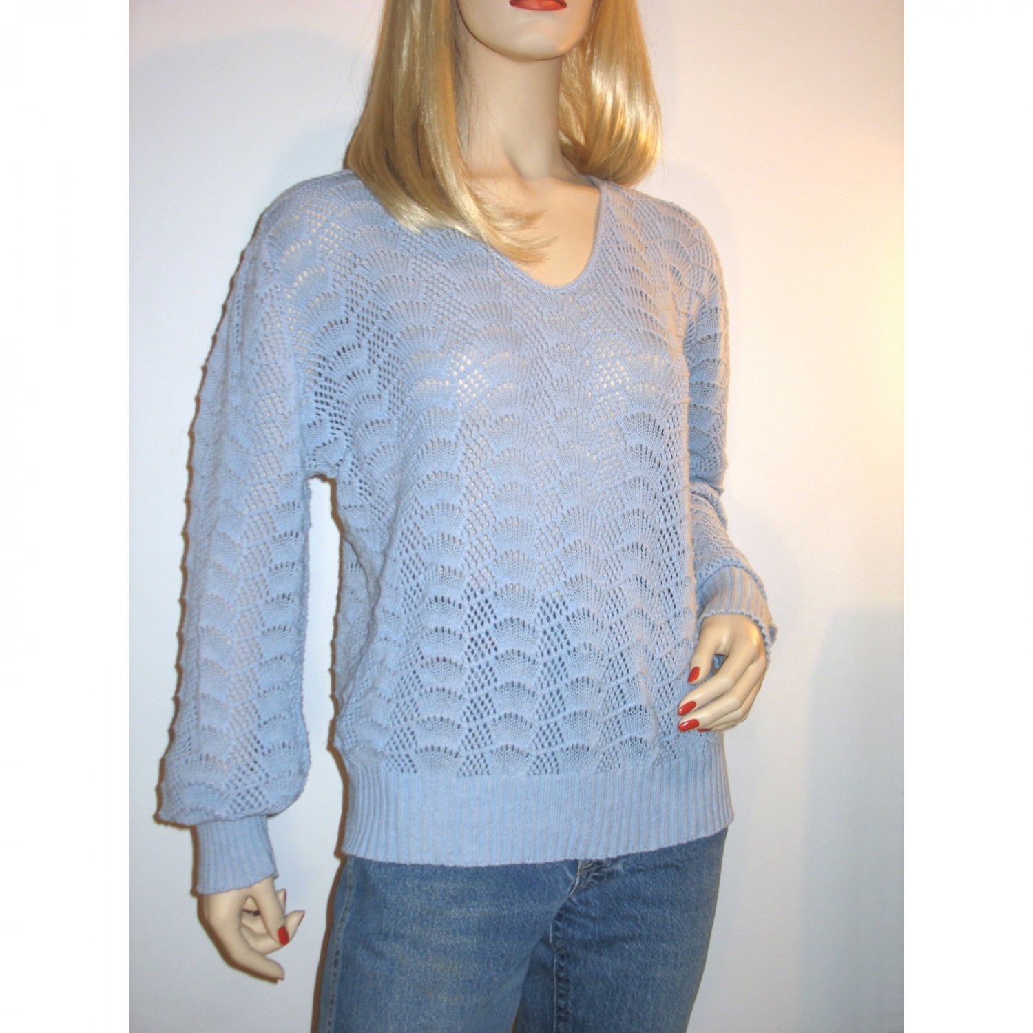 Vintage 70s Cuddle Knit Pointelle Sweater Open Weave Knit Preppy ...