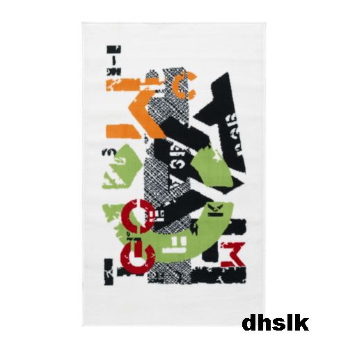 IKEA HULDA Area RUG Mat ORANGE WHITE GREEN Graffiti Art New
