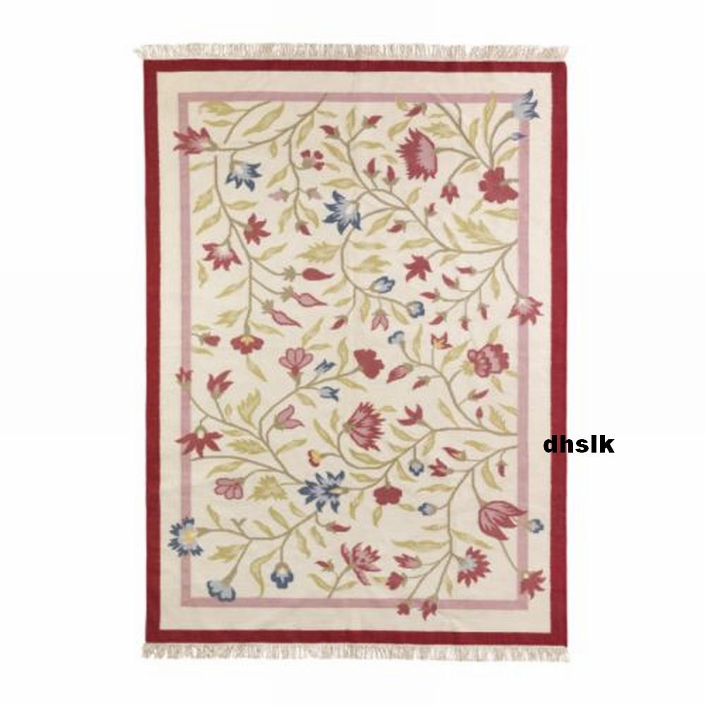 IKEA Alvine Floral Area RUG Mat WOOL Pink Rose Romantic FLATWOVEN Hand ...