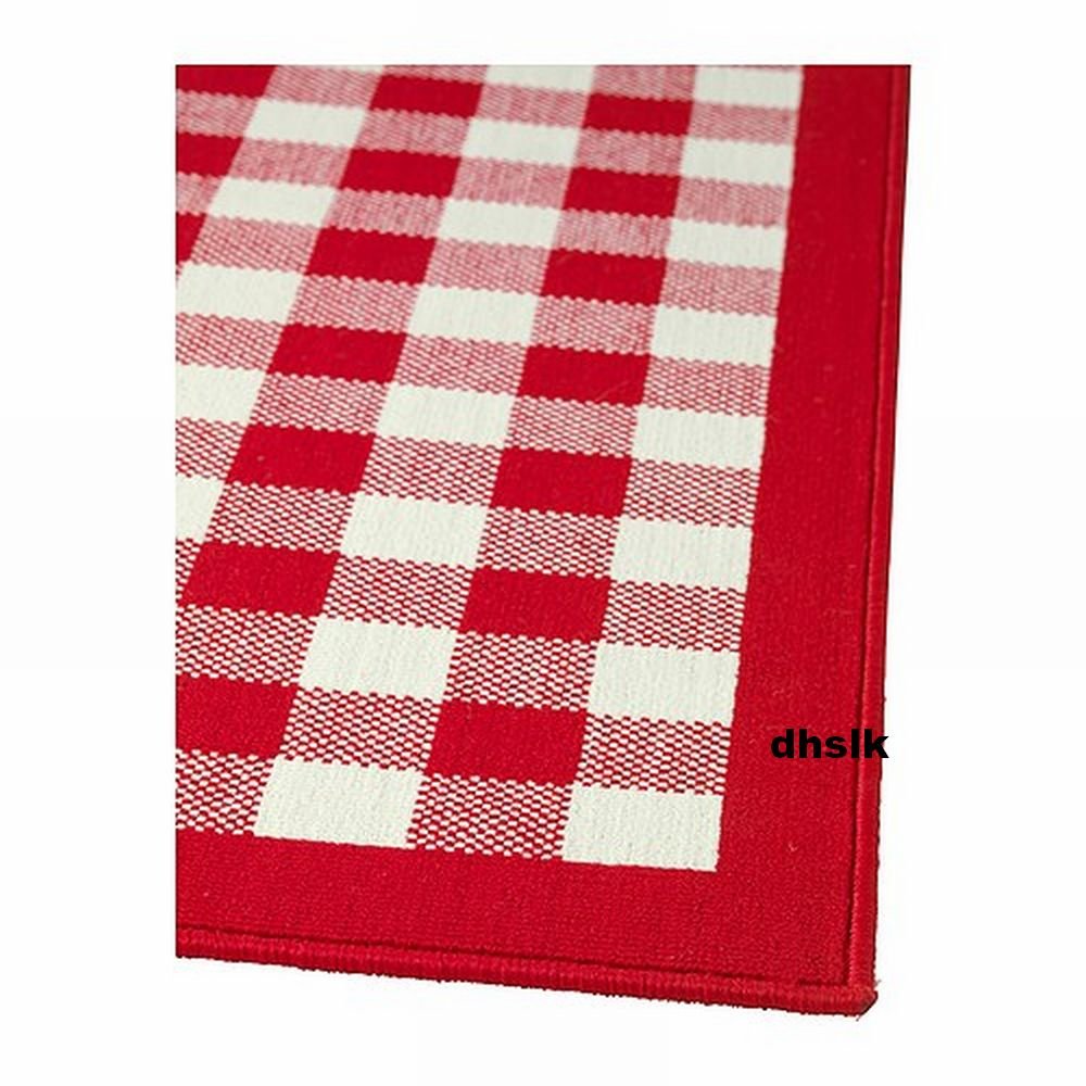 IKEA Millinge CHECKED RUG Area Throw Door Mat LOW PILE RED w WHITE ...
