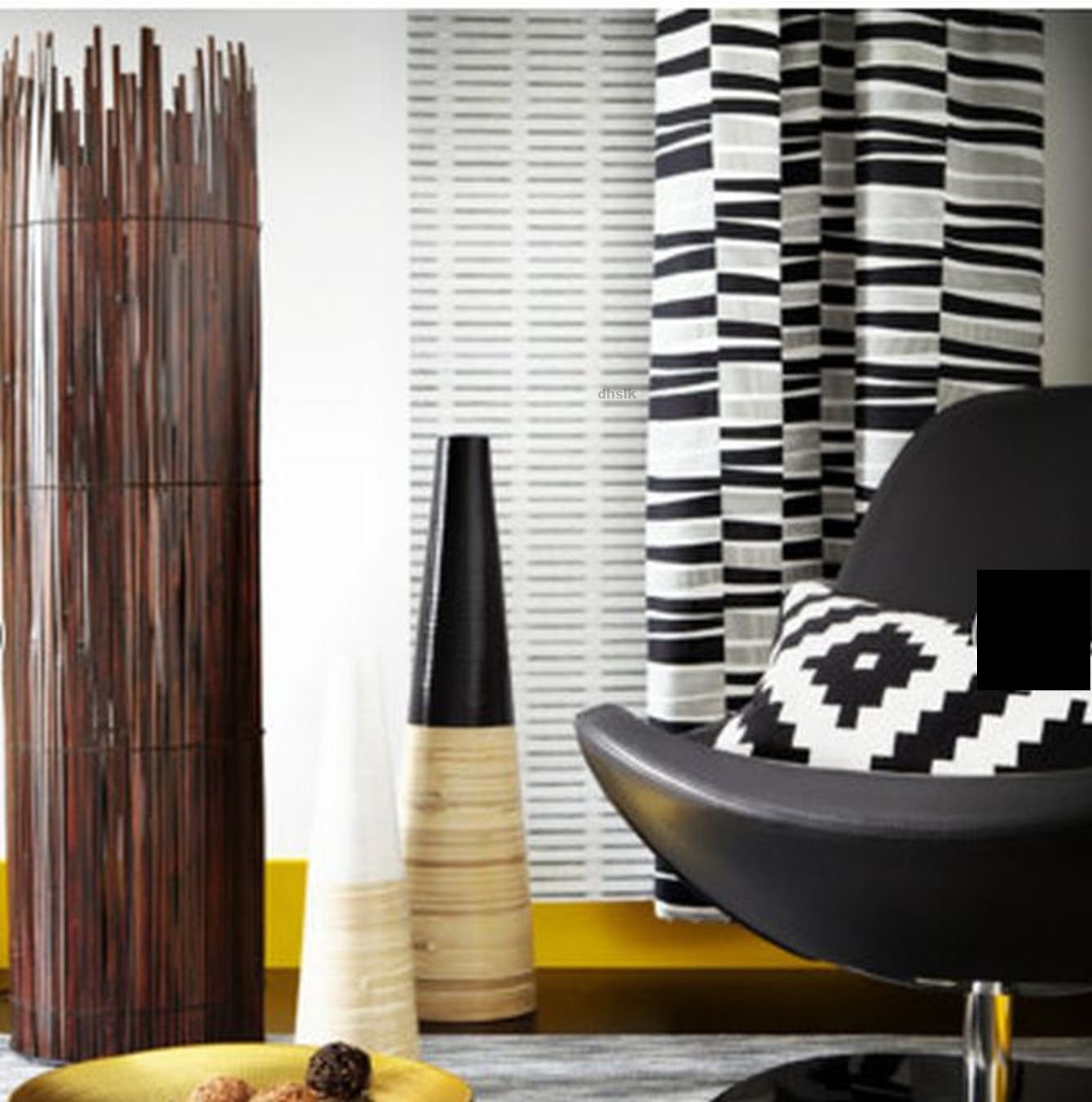 IKEA Lappljung Rand CURTAINS Drapes BLACK White MODERN Ethnic LINEN ...