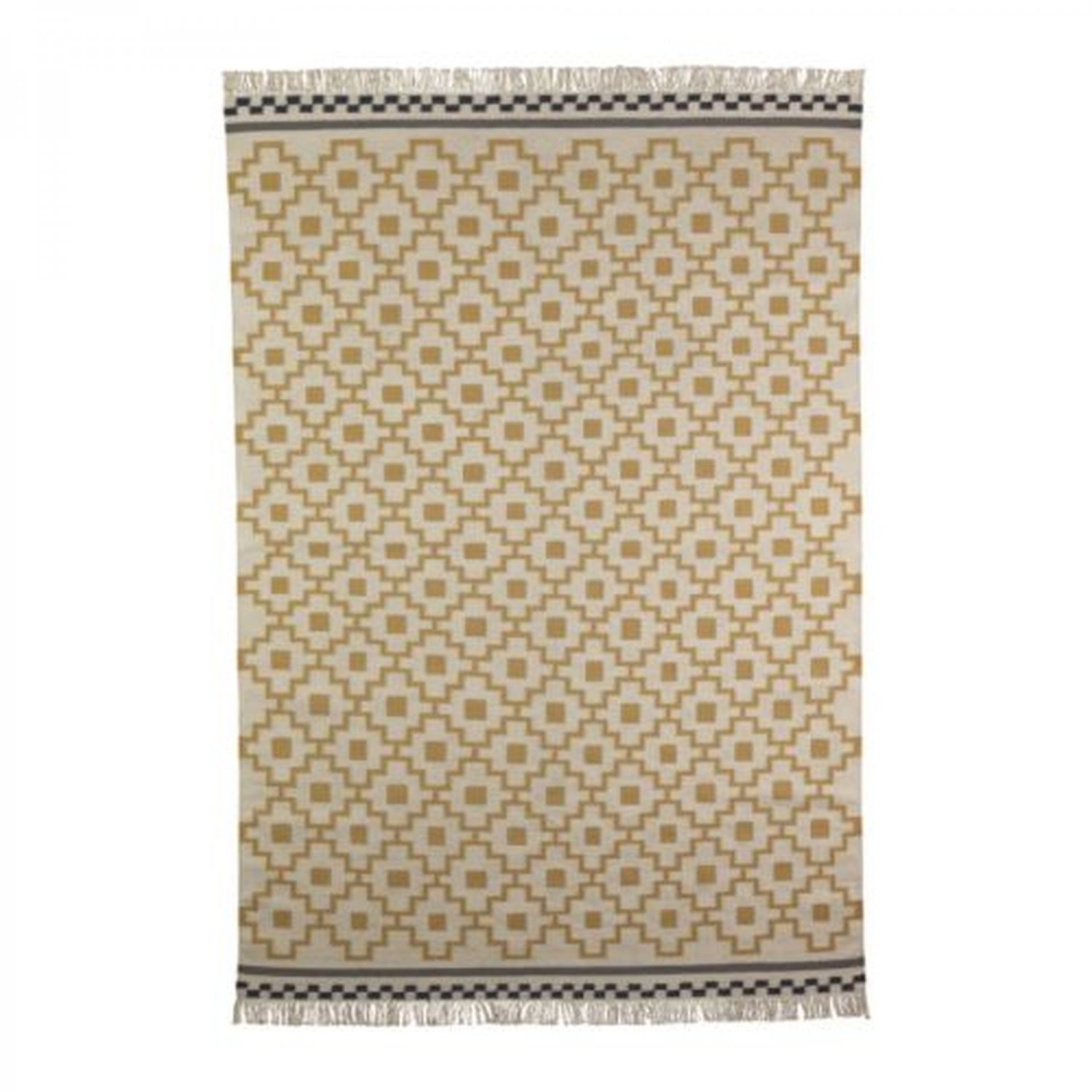 IKEA ALVINE RUTA Area RUG Mat WOOL Yellow Black White FLATWOVEN Hand ...