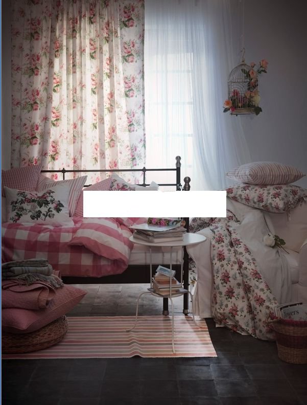 IKEA Emmie Romantic Roses CURTAINS DRAPES English Country PINK Floral ...