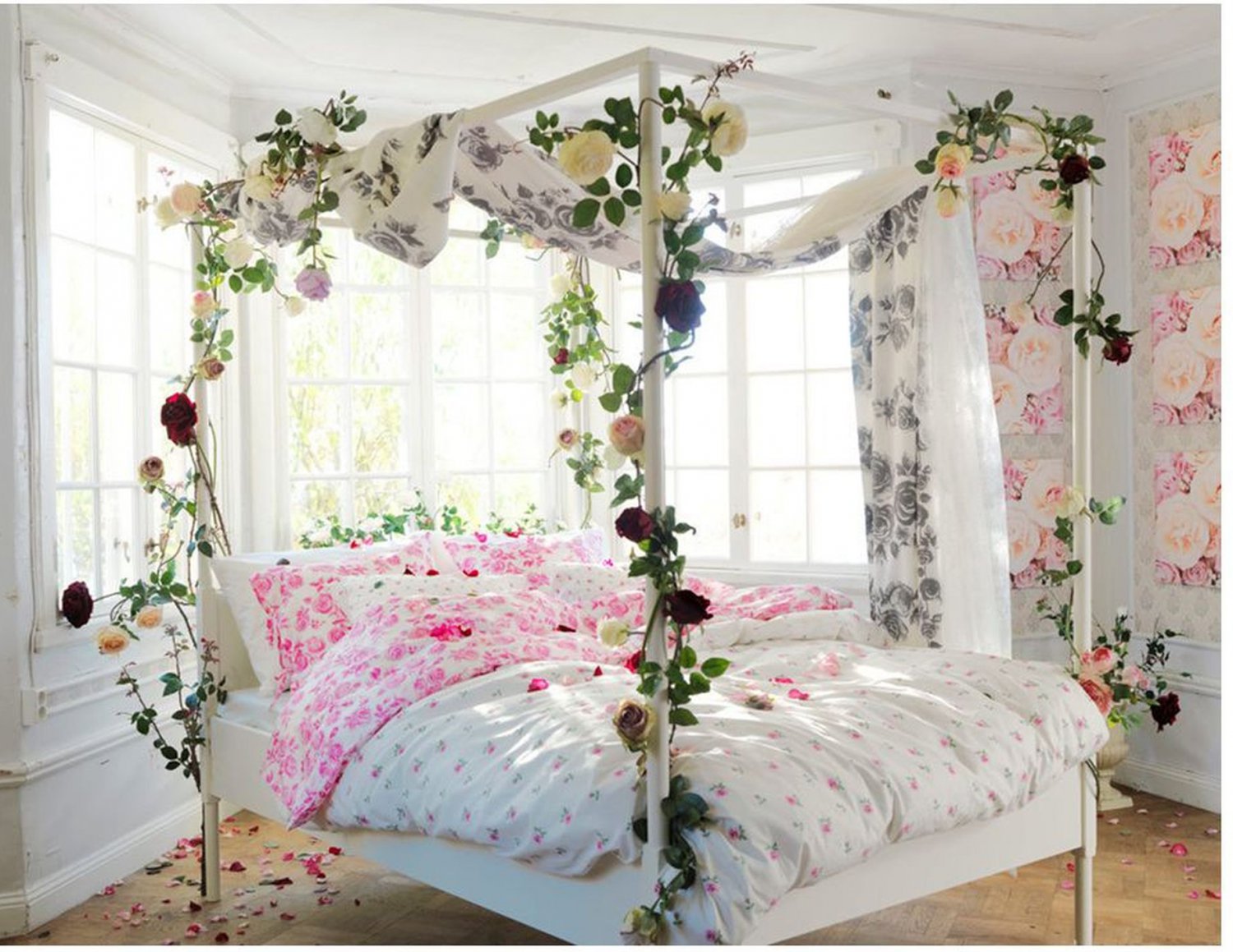 IKEA Emelina Knopp QUEEN Full Duvet COVER Set PINK ROSEBUDS Roses ...