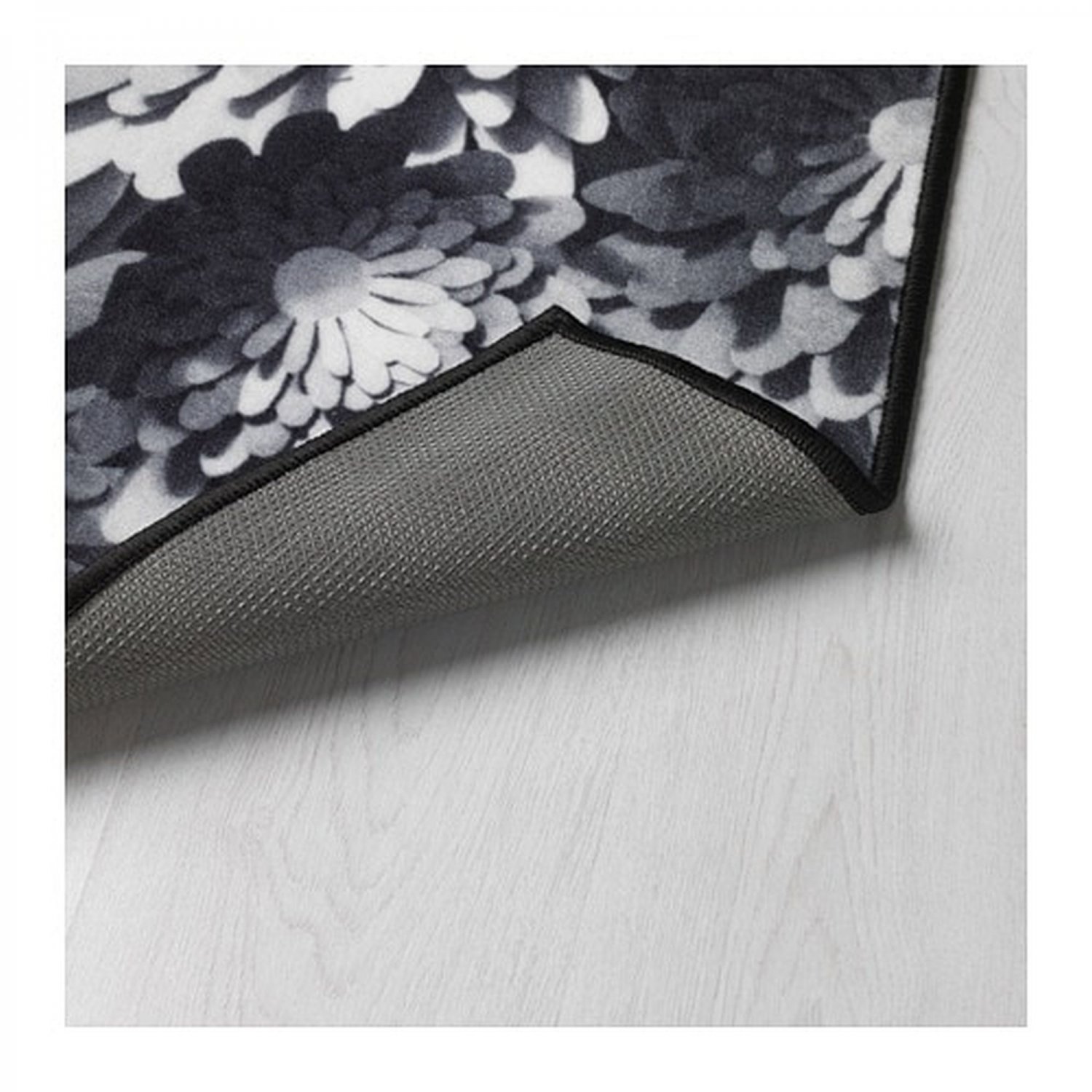 IKEA Vinter 2018 BLACK White Floral RUG Area Throw Mat LOW PILE XMAS Winter