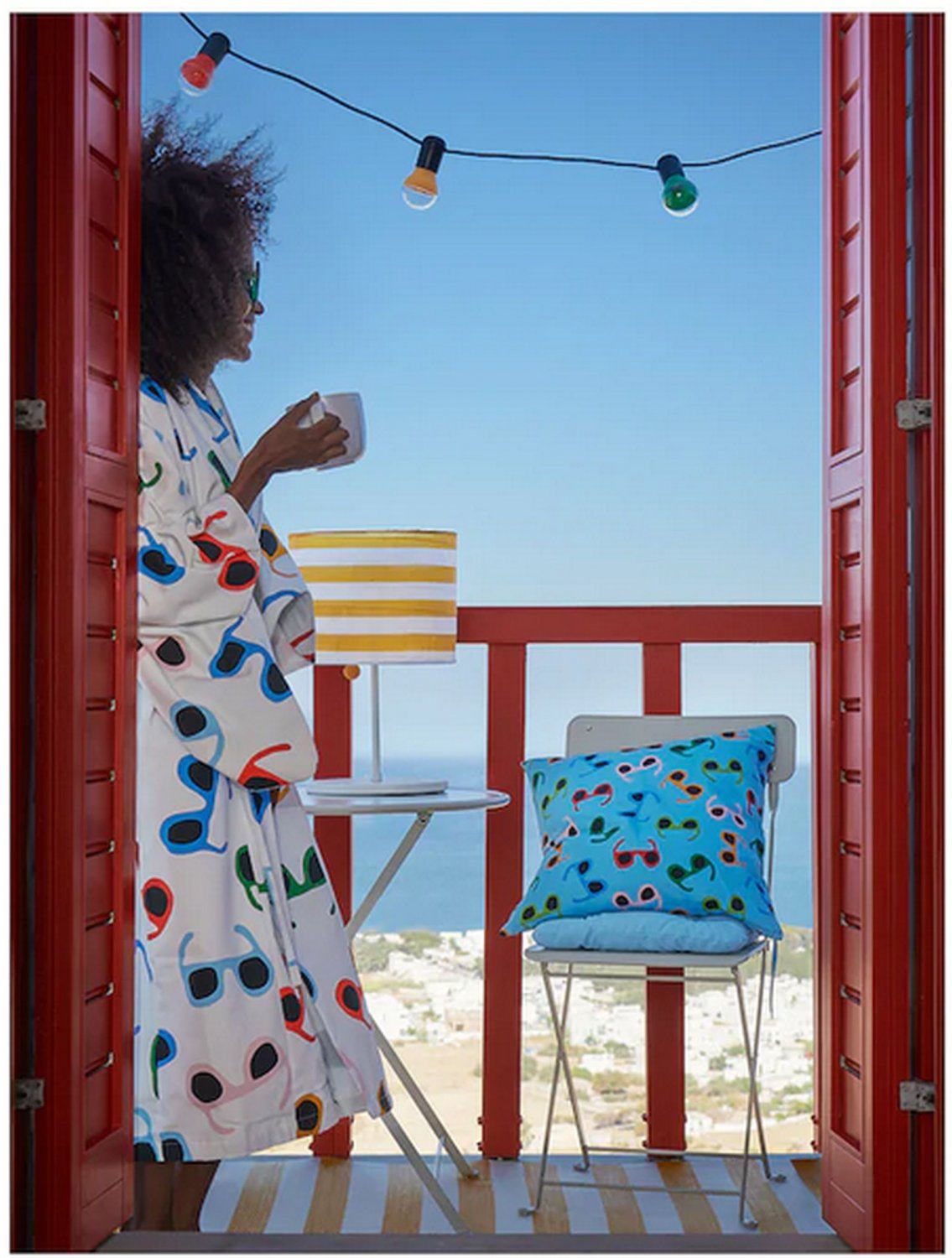 IKEA Solvinden LED Patio Table Lamp SOLAR POWER Light Yellow Stripe ...