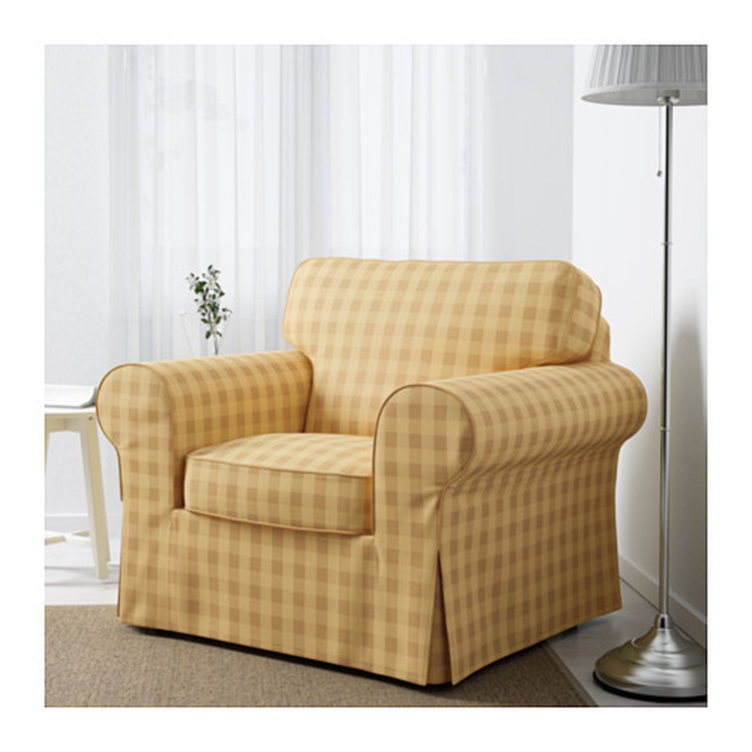 Ikea Ektorp Armchair Slipcover Chair Cover Skaftarp Yellow Buffalo Check Plaid Country New