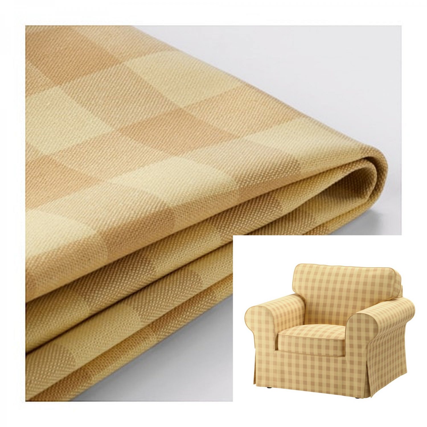 Ikea Ektorp Armchair Slipcover Chair Cover Skaftarp Yellow Buffalo Check Plaid Country New