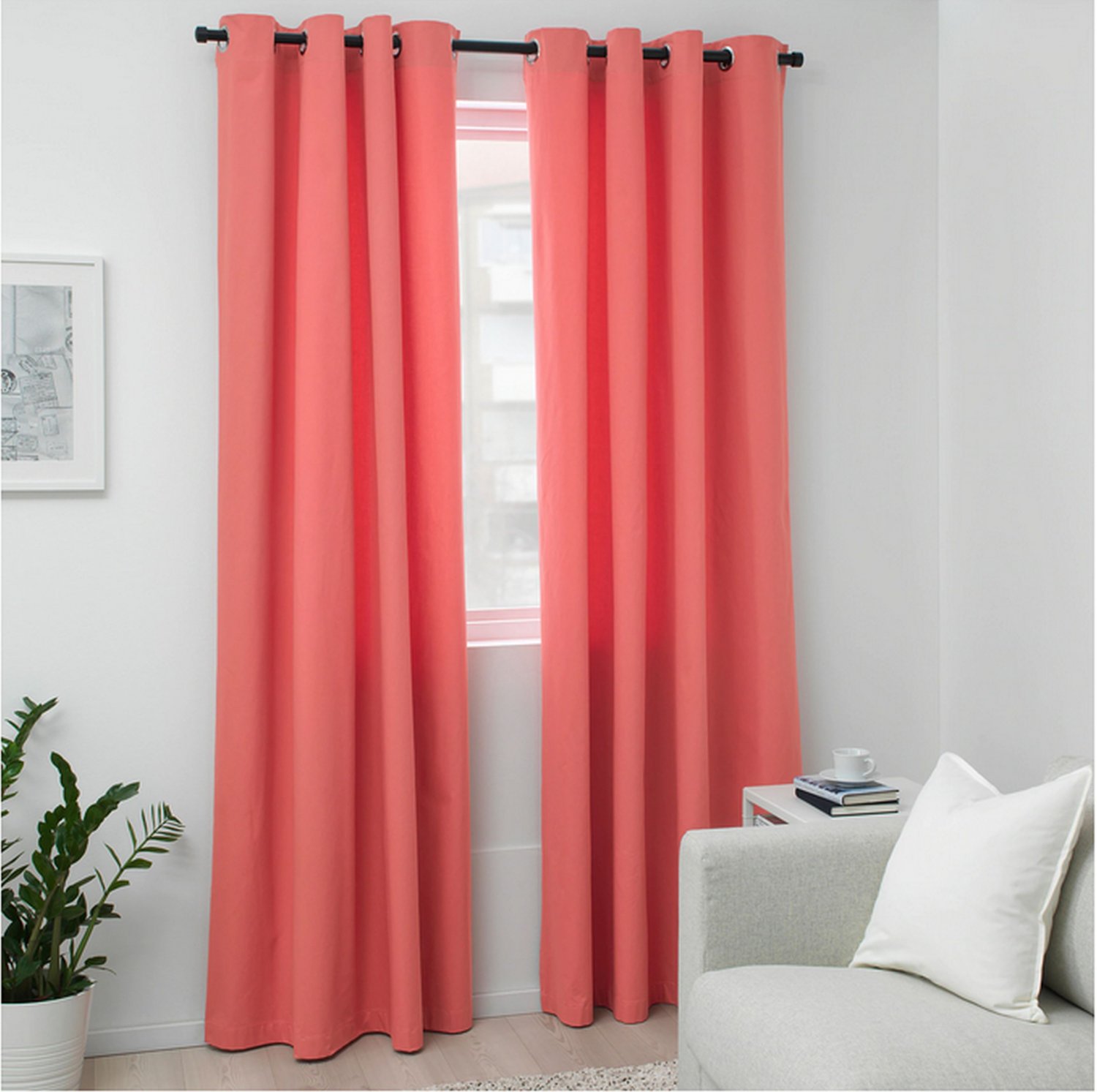 IKEA Merete CURTAINS Drapes 2 Panels LIGHT BROWN-RED Coral 118" Grommet ...