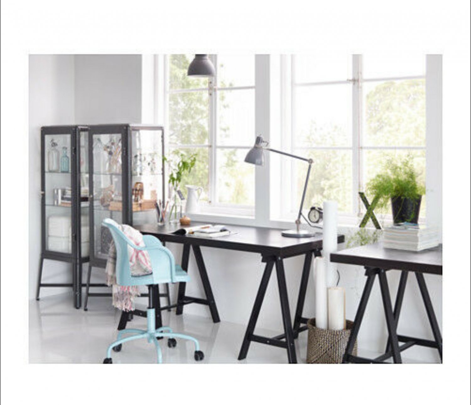 IKEA Oddvald Trestle Leg for Desk or Table BLACK Solid Wood Industrial ...