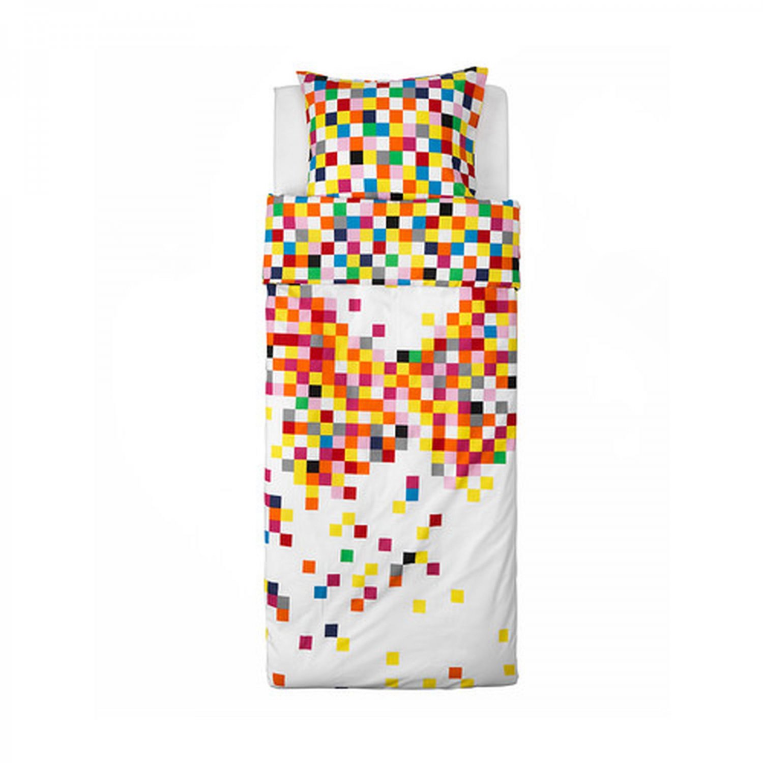 IKEA Flyga TWIN Duvet COVER Pillowcase Set Multicolor Pixel Square ...