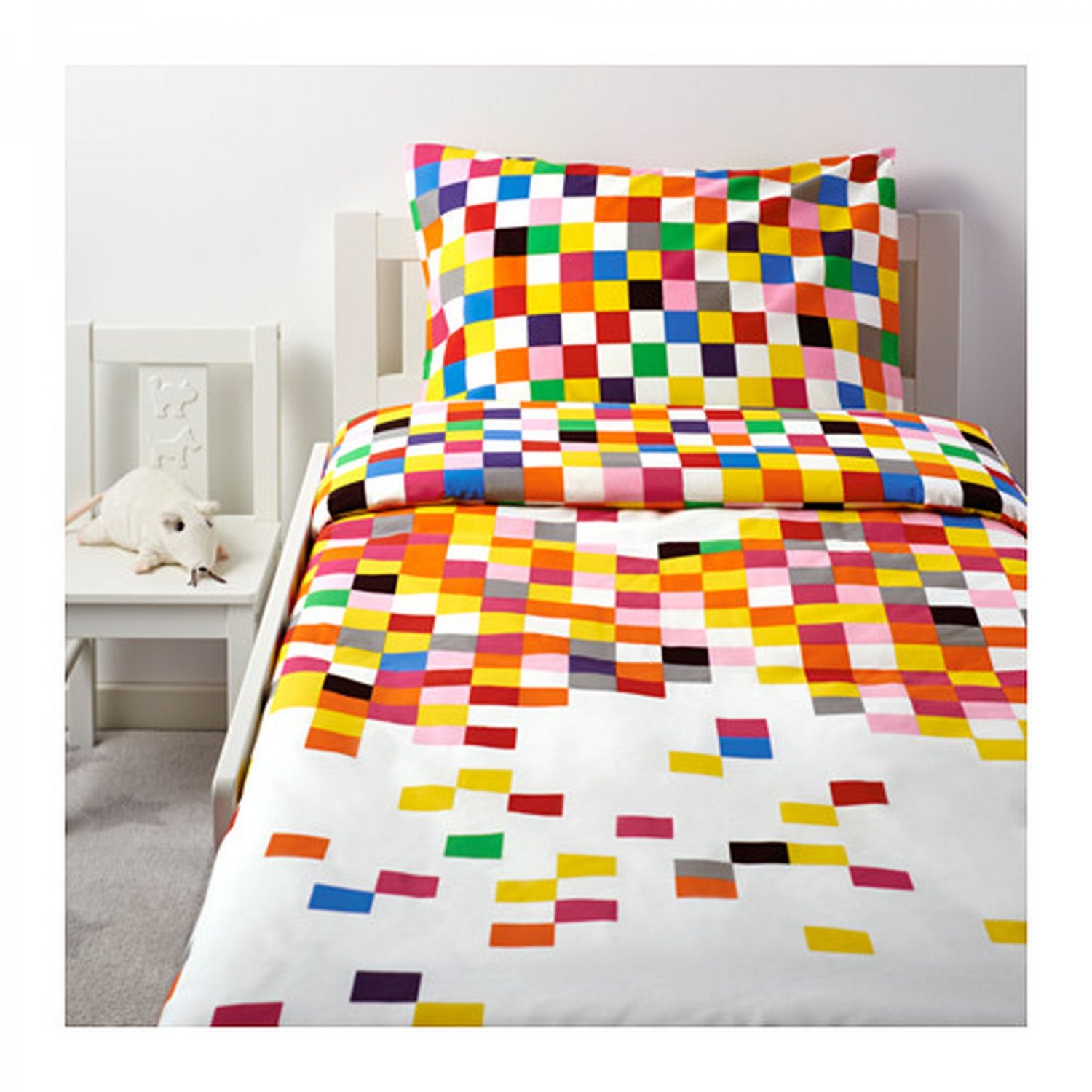 IKEA Flyga TWIN Duvet COVER Pillowcase Set Multicolor Pixel Square ...