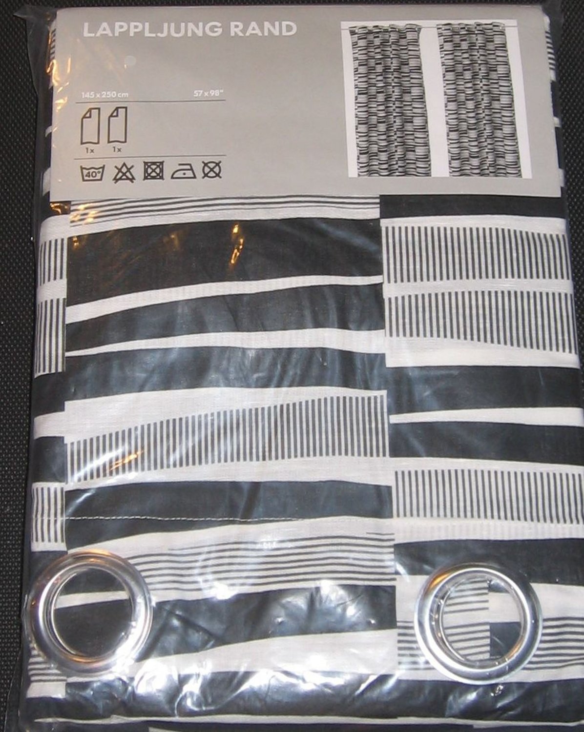 IKEA Lappljung Rand CURTAINS Drapes BLACK White MODERN Ethnic LINEN ...