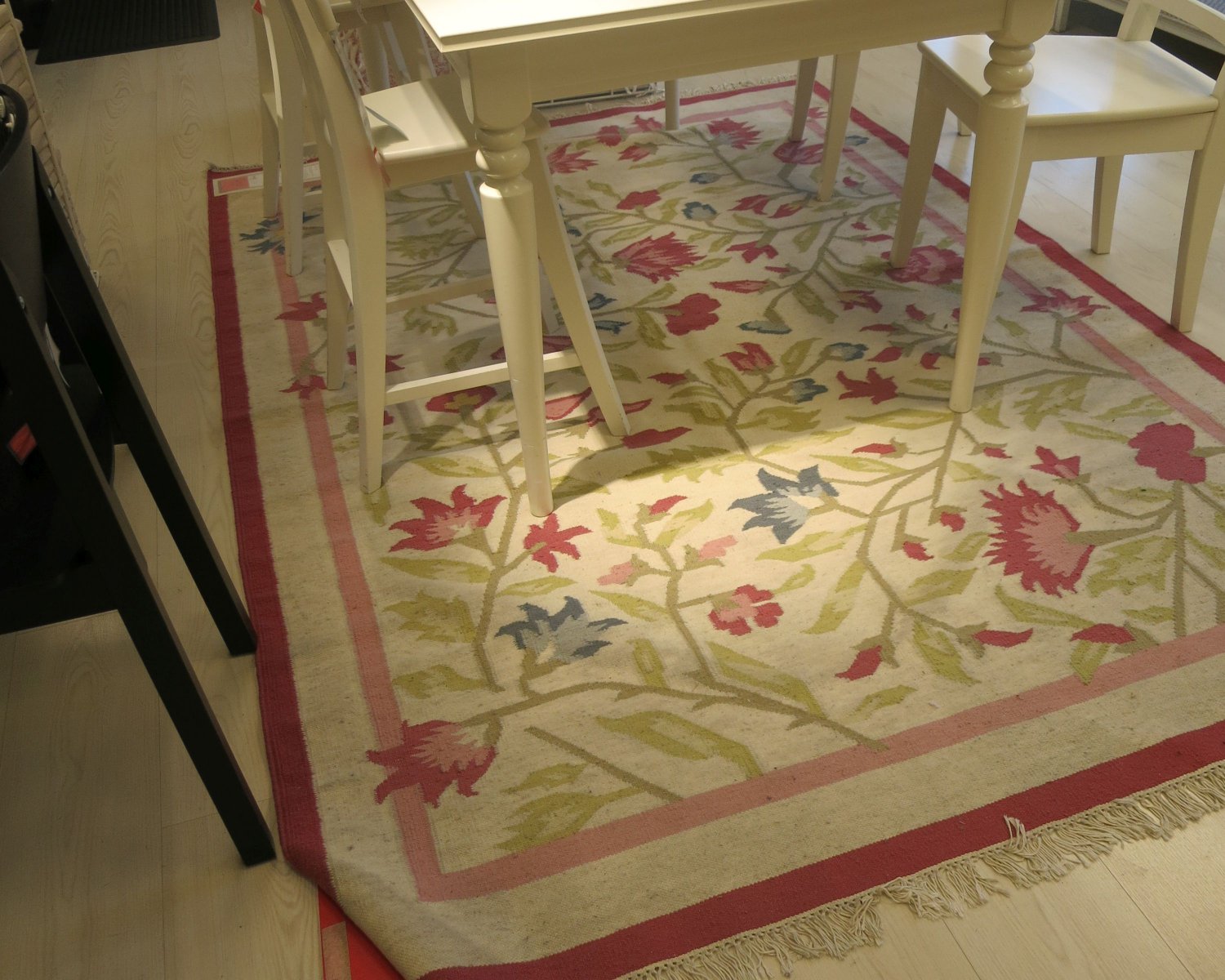 IKEA Alvine Floral Area RUG Mat WOOL Pink Rose Romantic FLATWOVEN Hand ...