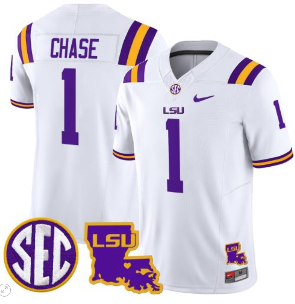 Ja'Marr Chase Jersey #1 LSU Tigers 2024 Louisiana Patch Vapor College ...
