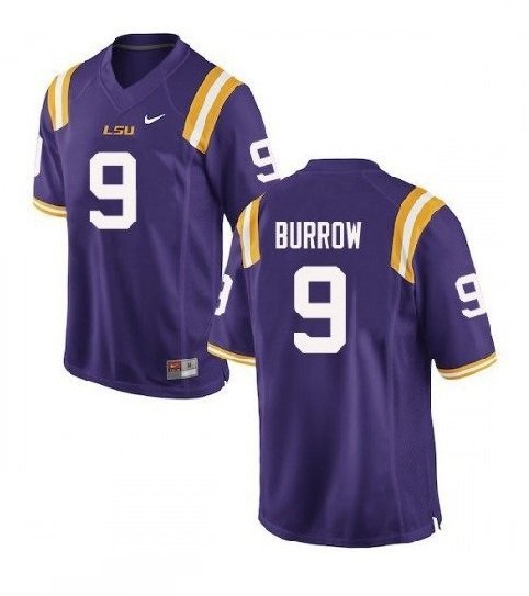 LSU Tigers #9 Joe Burrow Stiched NCAA Football Purple Jersey