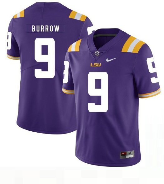 LSU Tigers #9 Joe Burrow Football Jersey Purple
