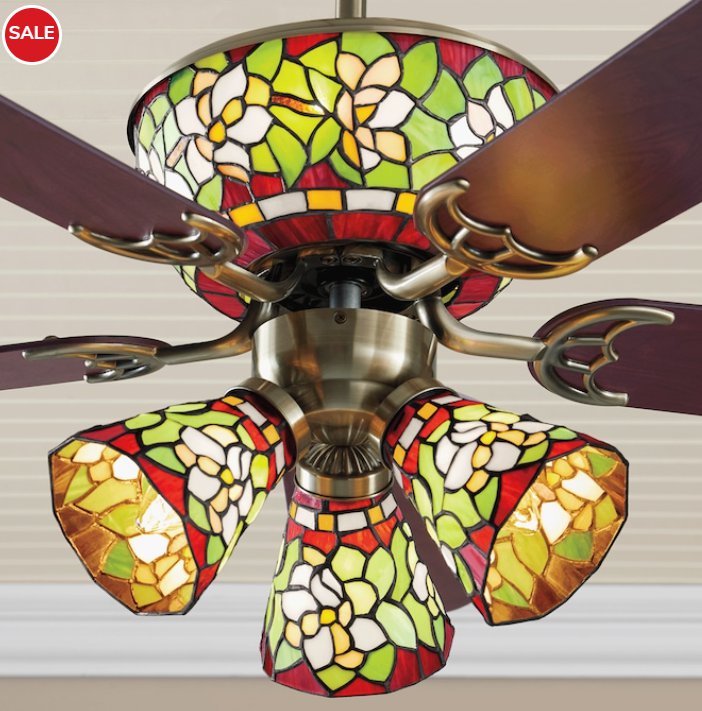 Stained Glass Magnolia Ceiling Fan