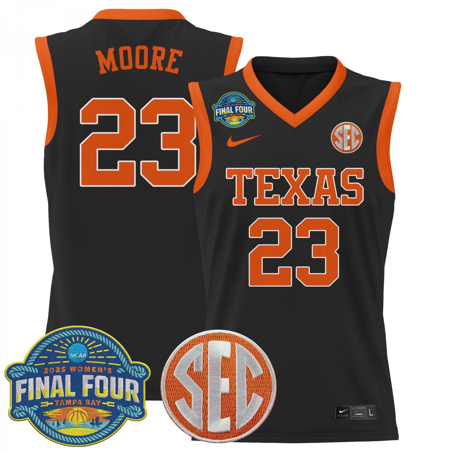 Aaliyah Moore Jersey #23 Texas Longhorns 2025 Sec Final Four Patch Black