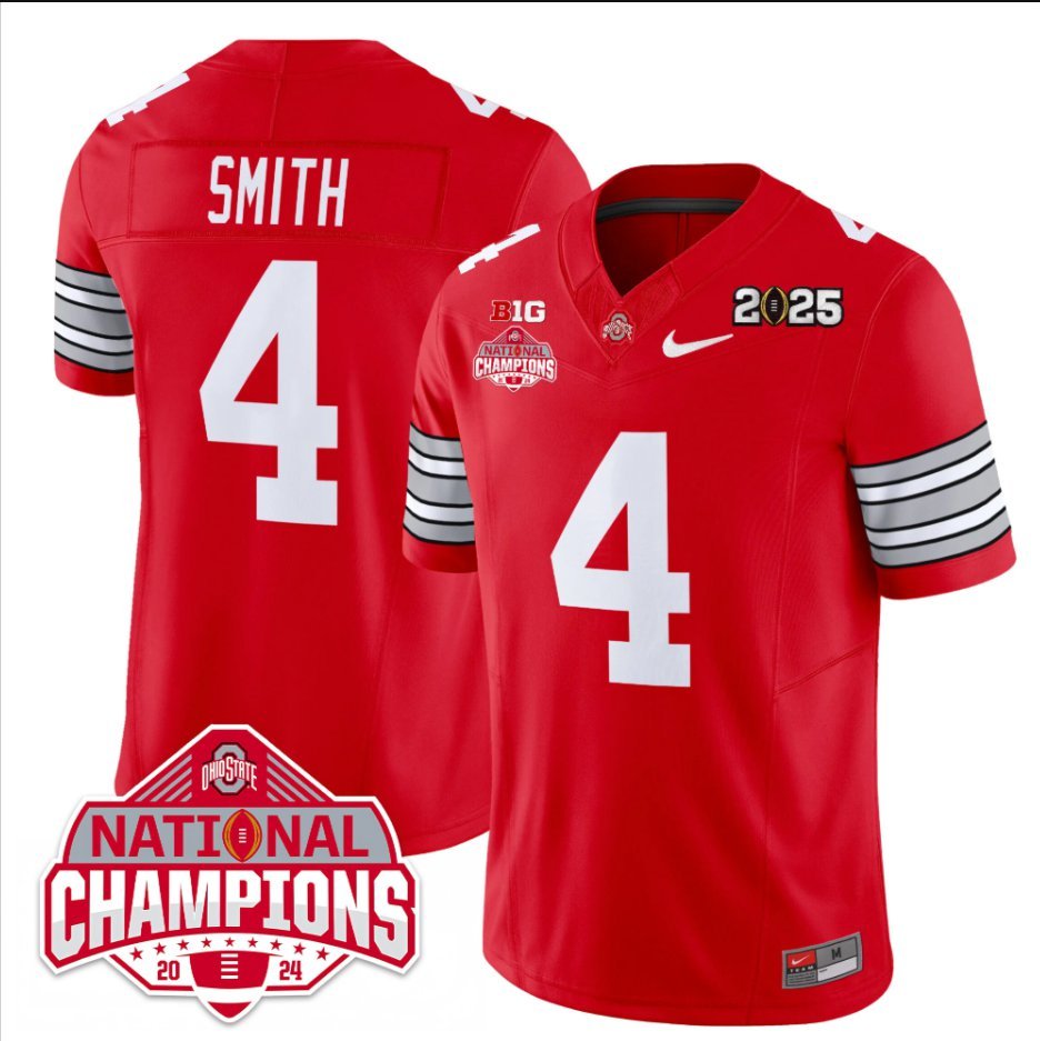 Jeremiah Smith Jersey #4 Ohio State 2025 CFP Patch National Champions Red