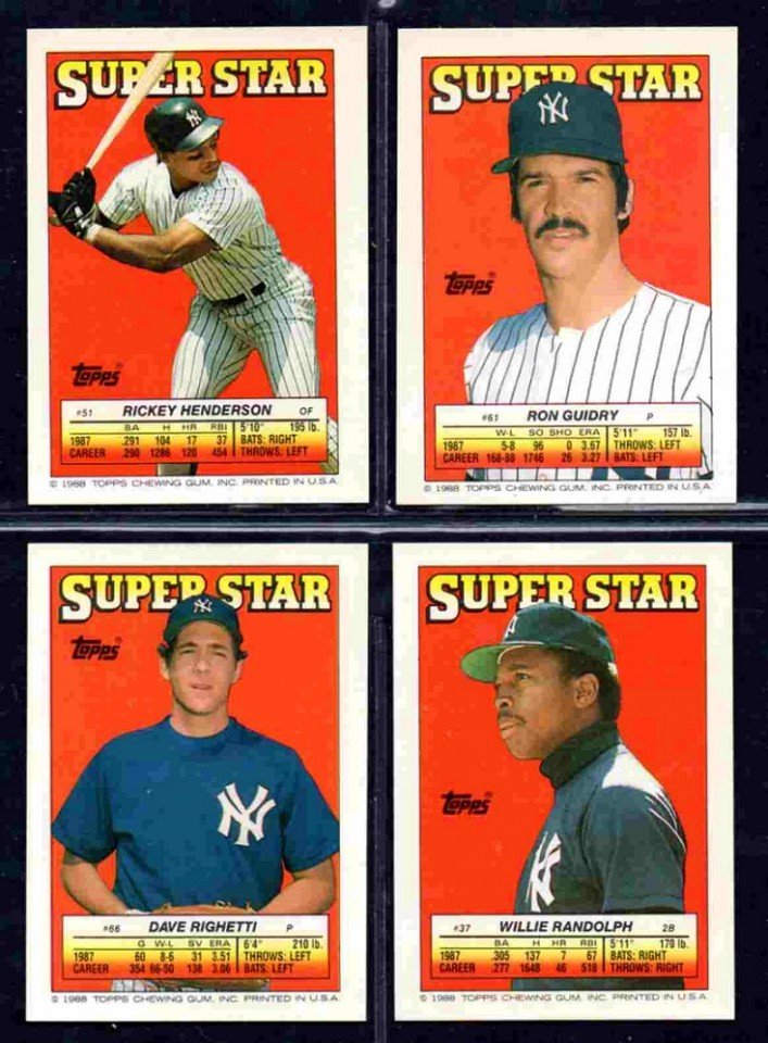 5 New York Yankees 1988 Topps Super Star Cards Rickey Henderson Dave ...