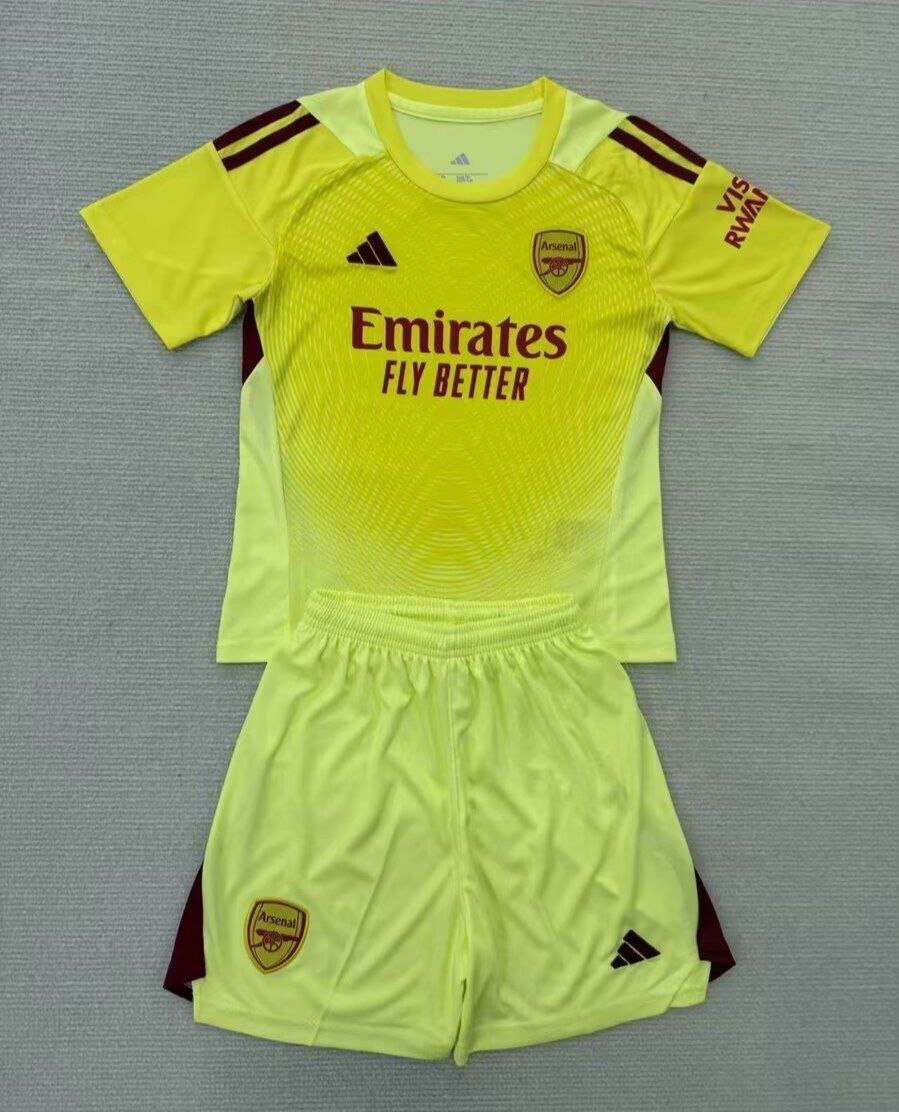 Kids Kit 25-26 Arsenal Jersey Goalkeeper Yellow Soccer Youth Kit ...