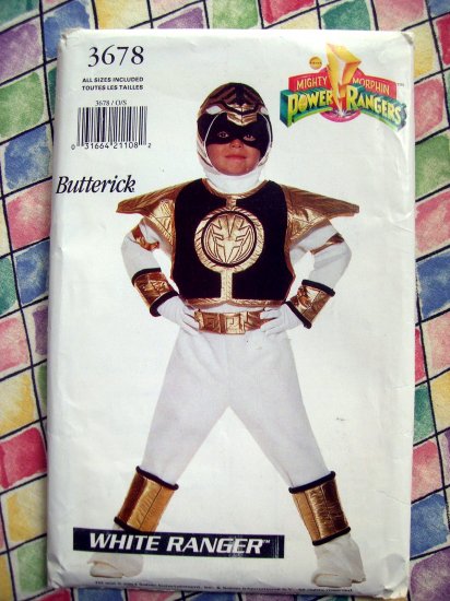 Rare Butterick Pattern # 3678 UNCUT White Power Ranger Kids Costume ALL ...