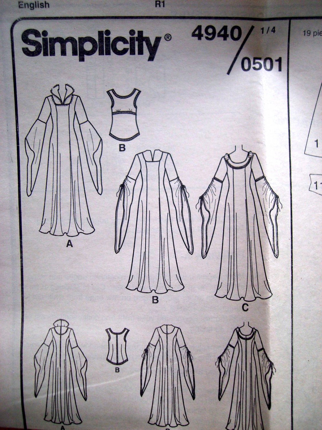 Simplicity Pattern # 4940 UNCUT Misses Costume Renaissance Sizes 10 12 ...