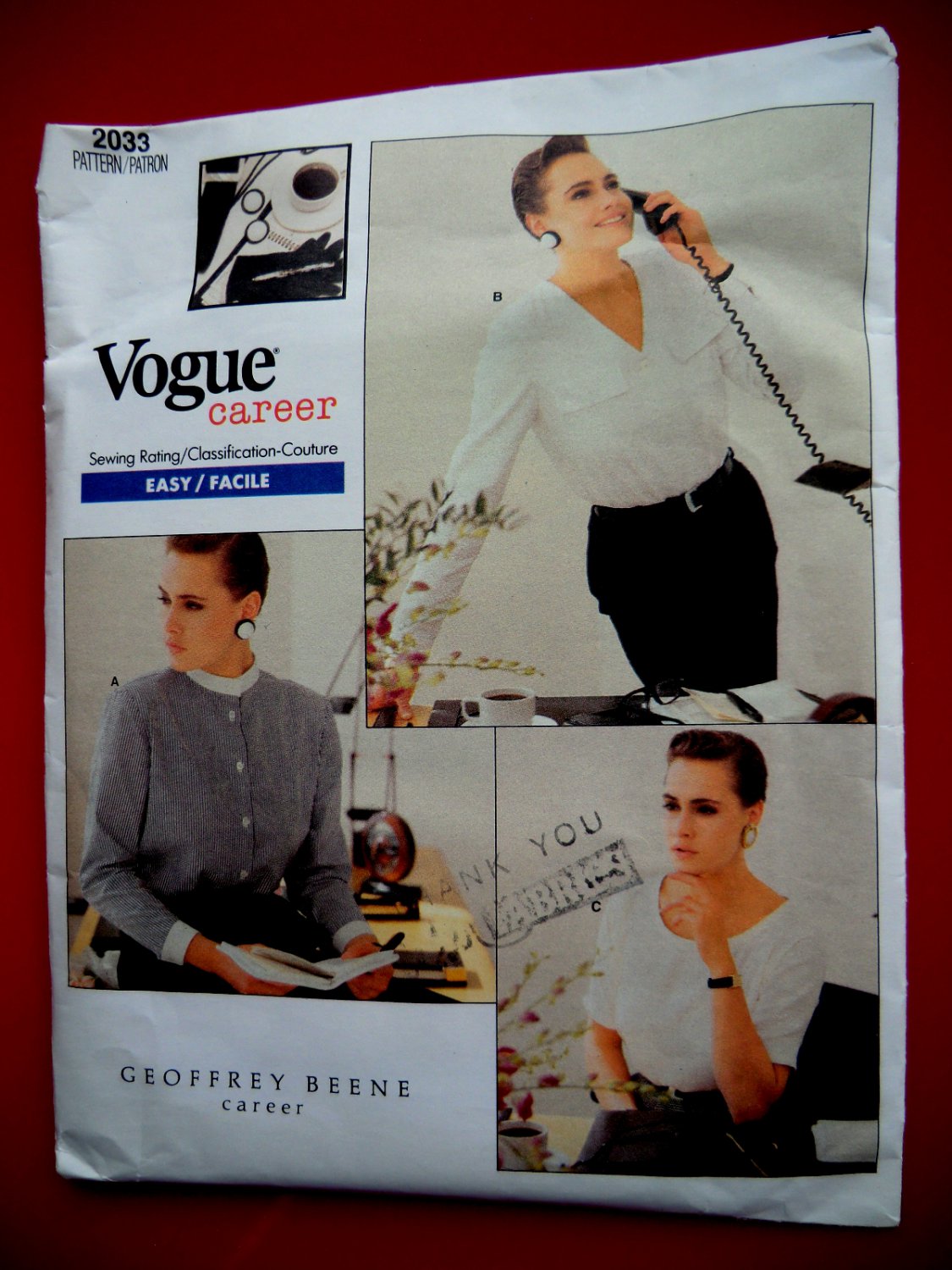 Vogue Pattern # 2033 UNCUT Misses Blouse Tops Size 18 20 22 Career