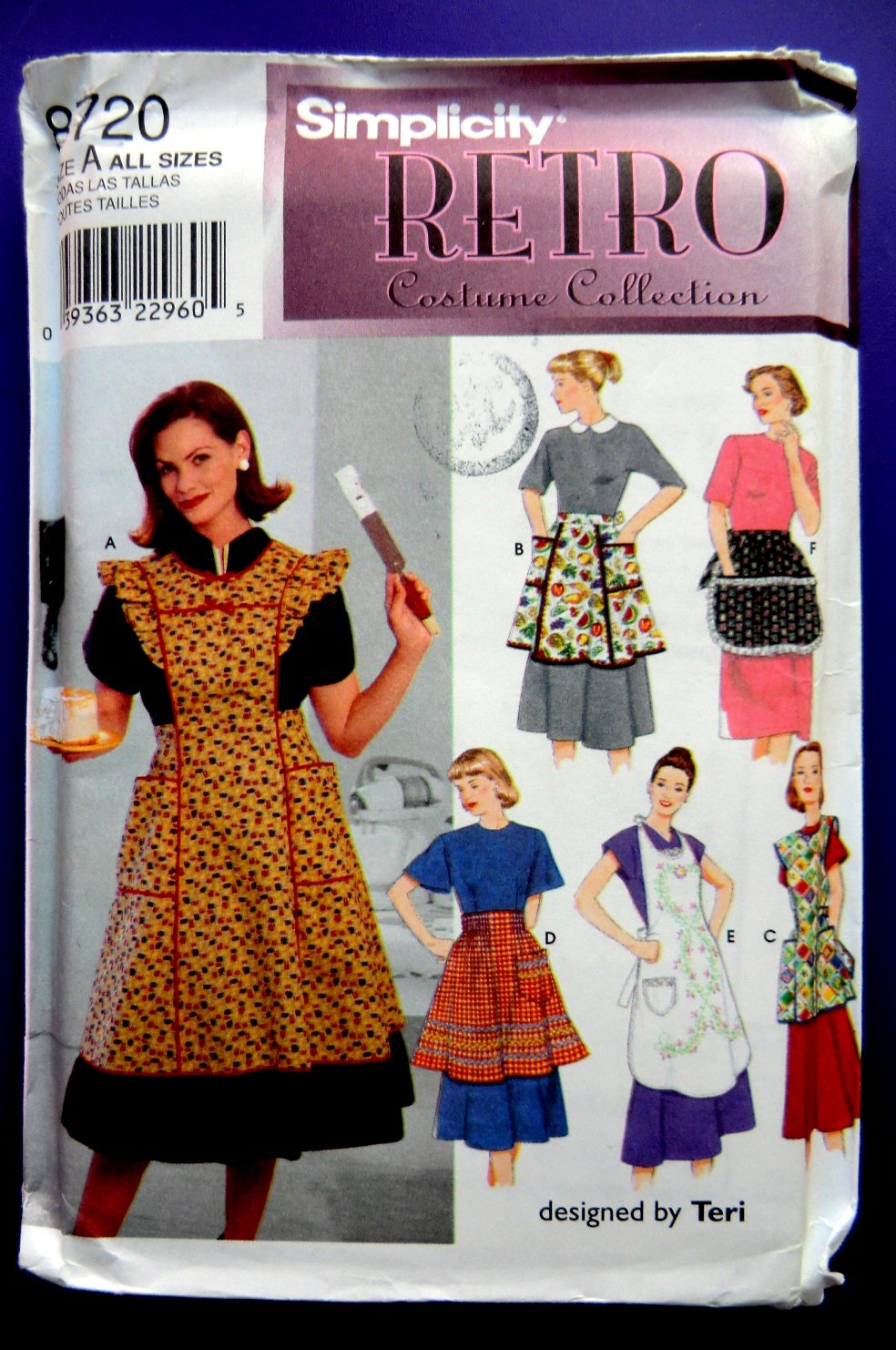 Simplicity Pattern # 8720 UNCUT Misses Vintage RETRO Apron Patterns 6 ...